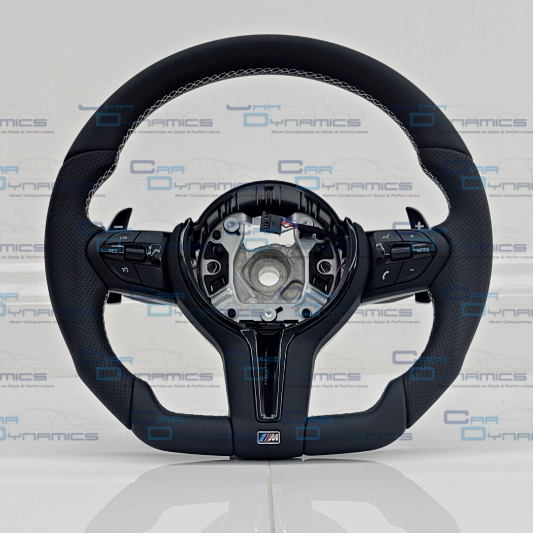 BMW Custom Leather Steering Wheel Flat Bottom M-Tech White out Edition – Car Dynamics